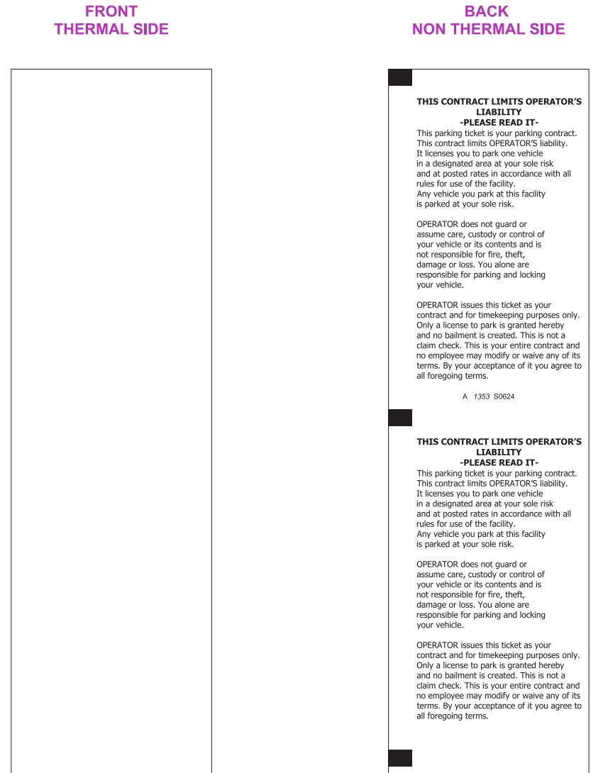 TIB-TIBA TICKET, GENERIC, PARK, DISCLAIMER - ENGLISH, ROLL, 60 x 50 x ...
